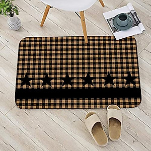 Indoor Door Mat Welcome Entryway Rug Western Star Country Style Buffalo Plaid Non Slip Floor Doormats Absorbent Bath Rugs Black Stars Striped on Checker Carpet for Front/Back Doors
