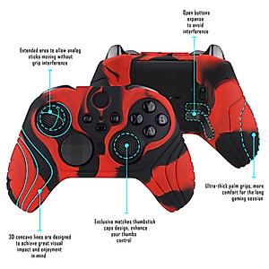 PlayVital Samurai Edition Anti Slip Silicone Case Cover for Xbox Elite Wireless Controller Series 2, Ergonomic Soft Rubber Skin Protector for Xbox Elite Series 2 with Thumb Grip Caps - Red & Black
