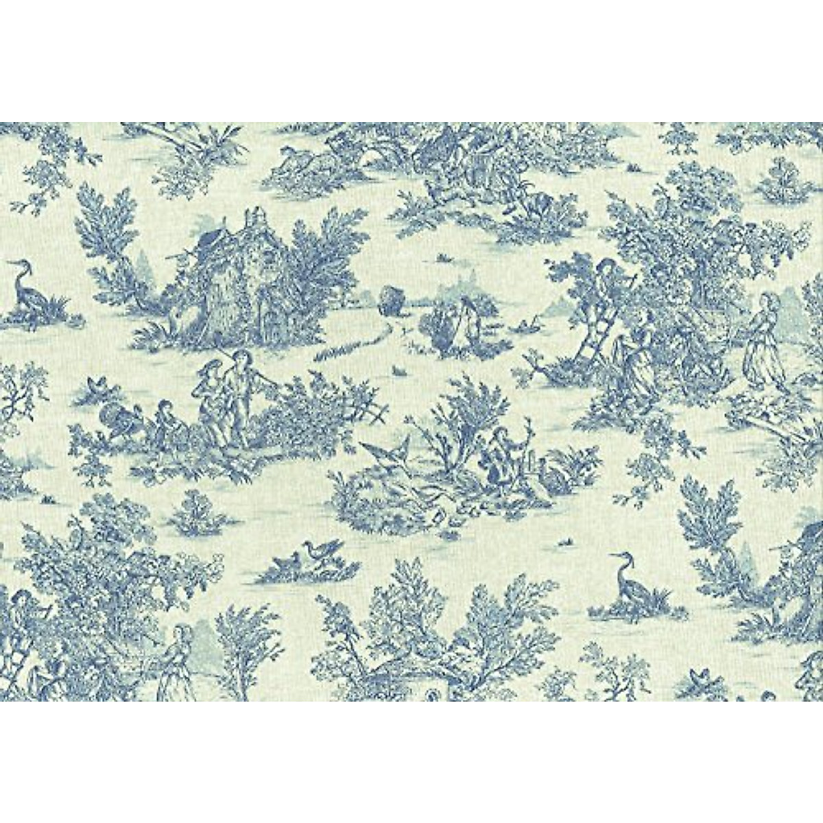 Mini Toile de Jouy Fabric (La Vie Rustique) - Oxford Blue on a Soft, Linen-Look Base Cloth | 100% Cotton Designer Print | 61 inches Wide | Per Yard Length Increment*