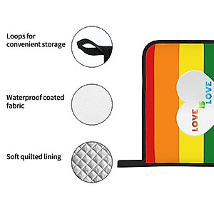 KLATIE Rainbow Oven Mitts and Pot Holders Sets of 4, Love is Love Oven Mits Potholders, Heat Resistant Oven Mit for Kitchen, Cooking, Baking, Grilling