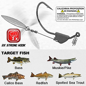 Underspin-Jig-Heads-Swimbait-Hooks-with-Spinner Blades Weighted Fishing Hooks 6 Pack (Silver, Size 3/0,3/16oz 5.4g, 6-pack)