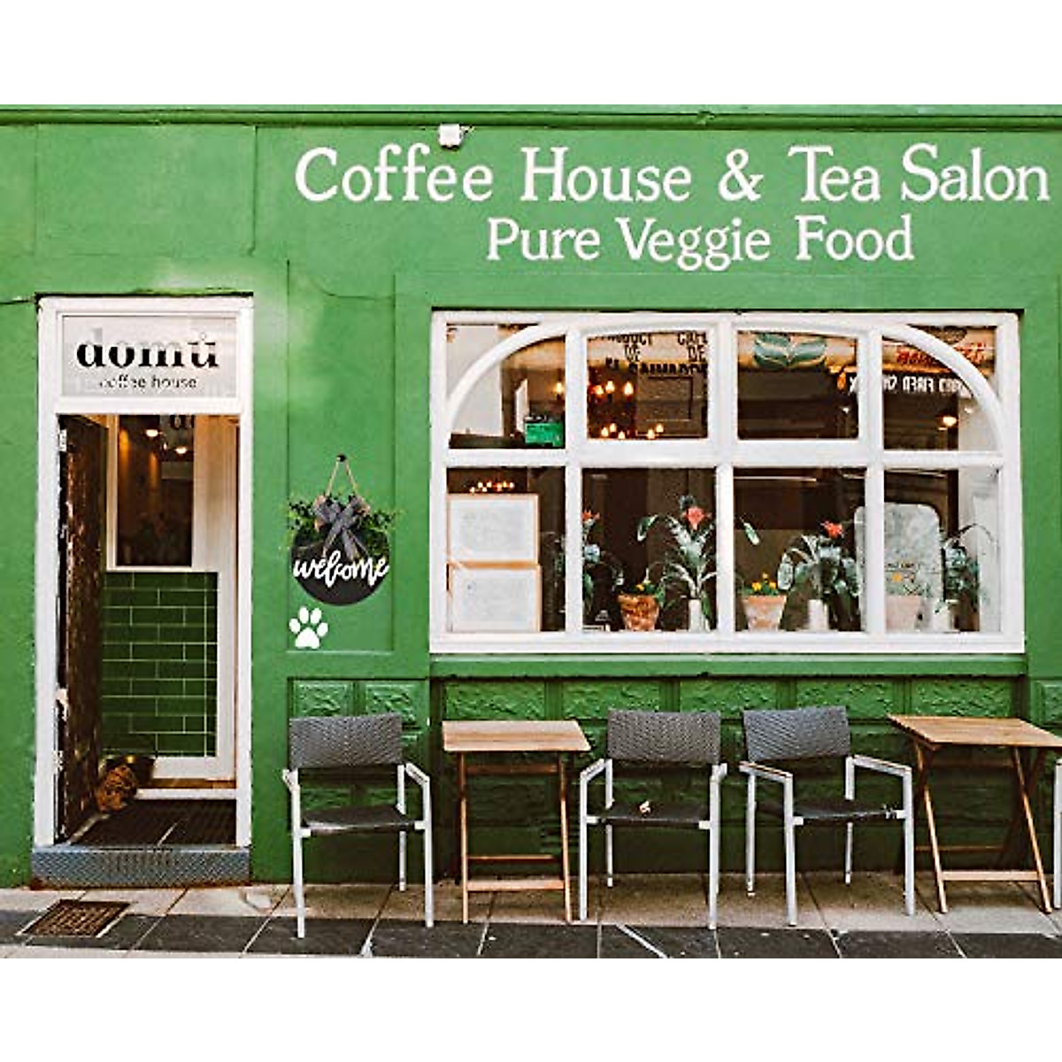 POETIC WREATH Welcome Sign Welcome Front Door Round Wood Sign Hanging Welcome Sign for Farmhouse porch Spring Welcome Sign Front Door Decoration （Blackboard welcome）