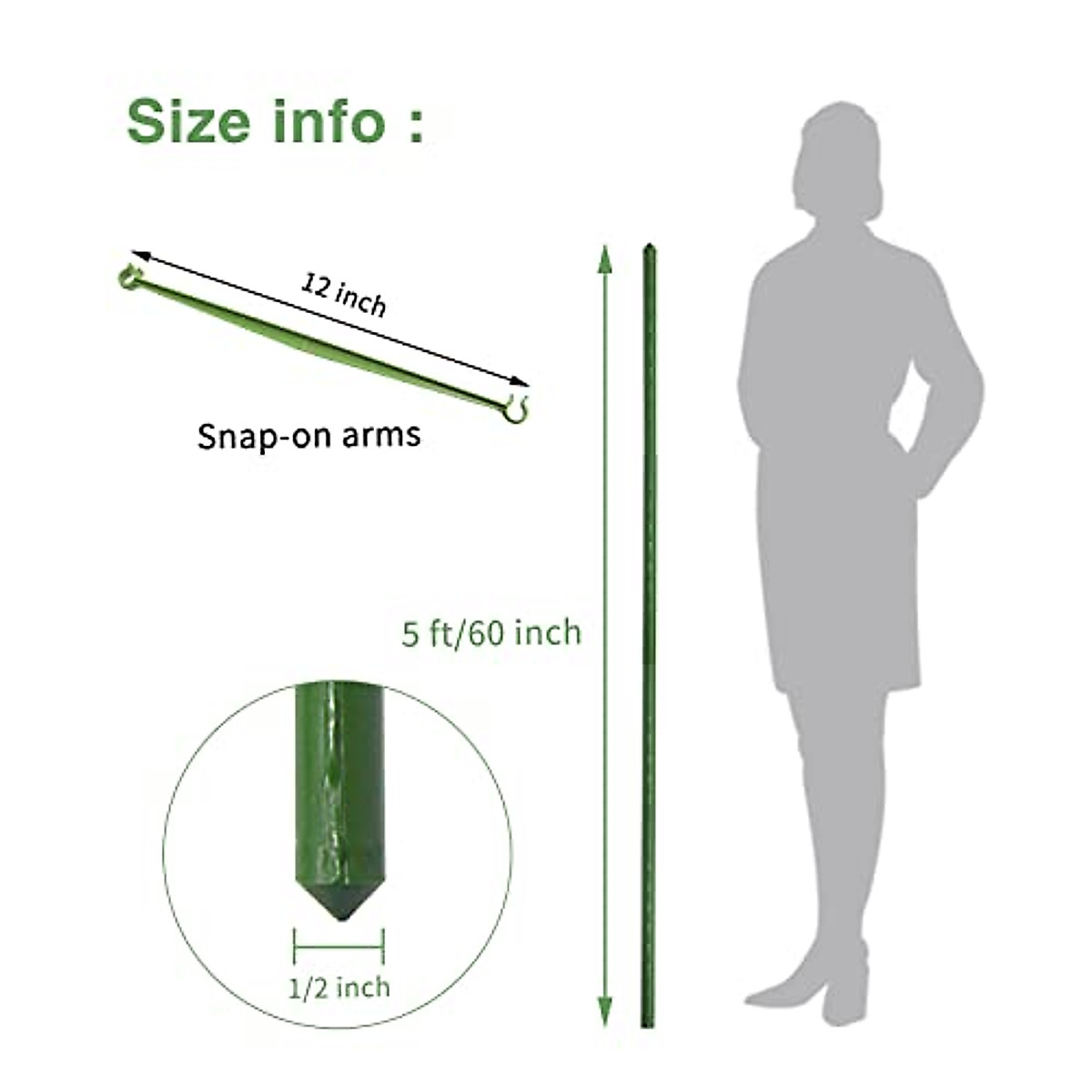 NO Splicing - 5ft Tomato Cages 5-Pack Large Tall Tomato Stakes Supports Garden Stakes,40 Clips and Plant Ties Include, Green