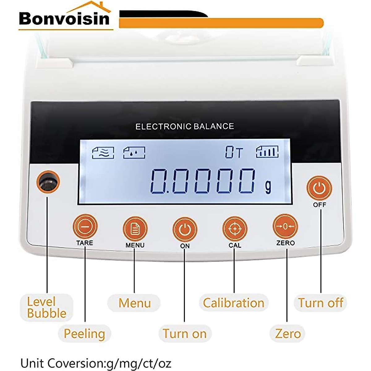 Bonvoisin Digital Analytical Balance 0.1mg High Precision Lab Scale CE Certificated Electronic Balance 0.0001g Scientific Laboratory Scale (220g, 0.1mg)