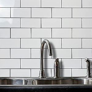 AULIGET 100-Piece Polished White Thick PVC Peel and Stick Backsplash, 3" x 6" Waterproof Subway Tile Peel and Stick Wall Tiles for Kitchen & Bathroom