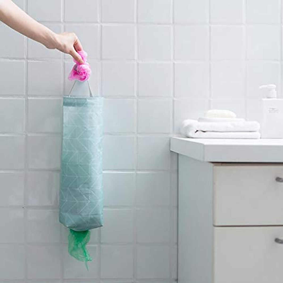 4pcs Plastic Bags Dispenser Organizer for Kitchen Shopping Bag Holder Wall Mounted Grocery Bag Holder,Hanging Garbage Bag Dispenser for Trash Bags Storage with Adhesive Hooks