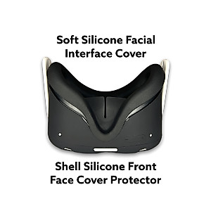JCOS 4-in-1 Silicone Accessories for Oculus Quest 2 | Shell Front Silicone Face Cover Protector, Skin Grip Cover, Adjustable Knuckle Straps, Soft Silicone Facial Interface Cover (Black), JCOS1