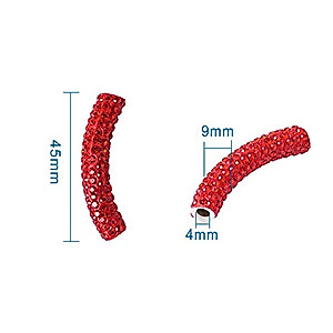 Craftdady 10pcs Mixed Colors Rhinestone Curved Noodle Tube Beads 45-46.5mm Large Hole Long Tube Metal Spacer Beads for Jewelry Making Hole: 4mm