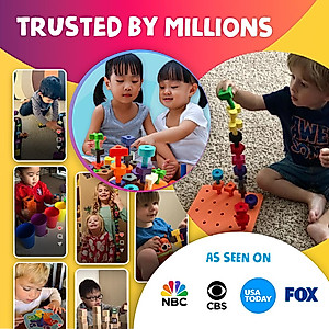 Skoolzy Toddler Peg Board 38 pcs - Pegboard for Toddlers - Stacking Peg Board - Montessori Learning Toys for Toddlers 2+