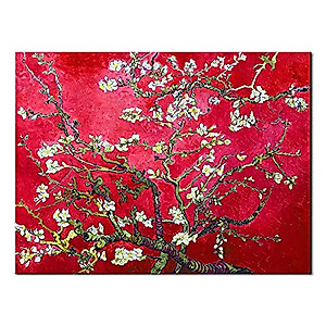 Wieco Art Red Almond Blossom Tree Vincent Van Gogh Paintings Reproduction Canvas Prints Wall Art for Home Decor and Wall Decor Classical Flowers Pictures Artwork