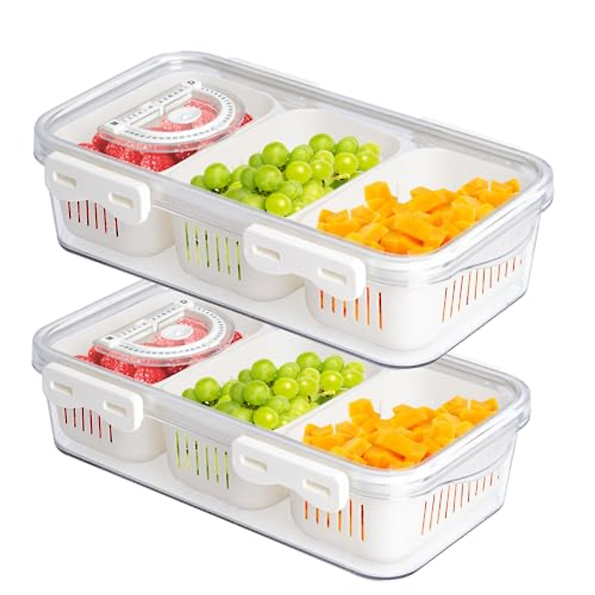 Eanpet 2Pack Divided Snackle Box Charcuterie Container Poratble Bacon Container for Refrigerator 3 Compartment Serving Veggie Tray with Lid Portable Travel Fruit Caddy for Cheese,Candy,Ham,Salad