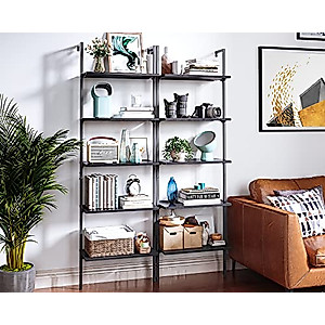 ODK 5-Tier Ladder Shelf, 74 Inches Wall Mounted Ladder Bookshelf with Metal Frame, Open Industrial Shelves for Home Office, Bedroom and Living Room, Black