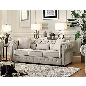 Homelegance Savonburg 99" Fabric Chesterfield Sofa, Light Gray