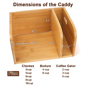 PrimZooty Bamboo Caddy with Lid & Heatproof Trivets Mat for Chemex CoffeeMakers - Designed for Chemex Pour - Over Glass Coffeemaker(3/5/6/8/10Cup), for Bodum Pour Over Coffee makers(4/8Cup)