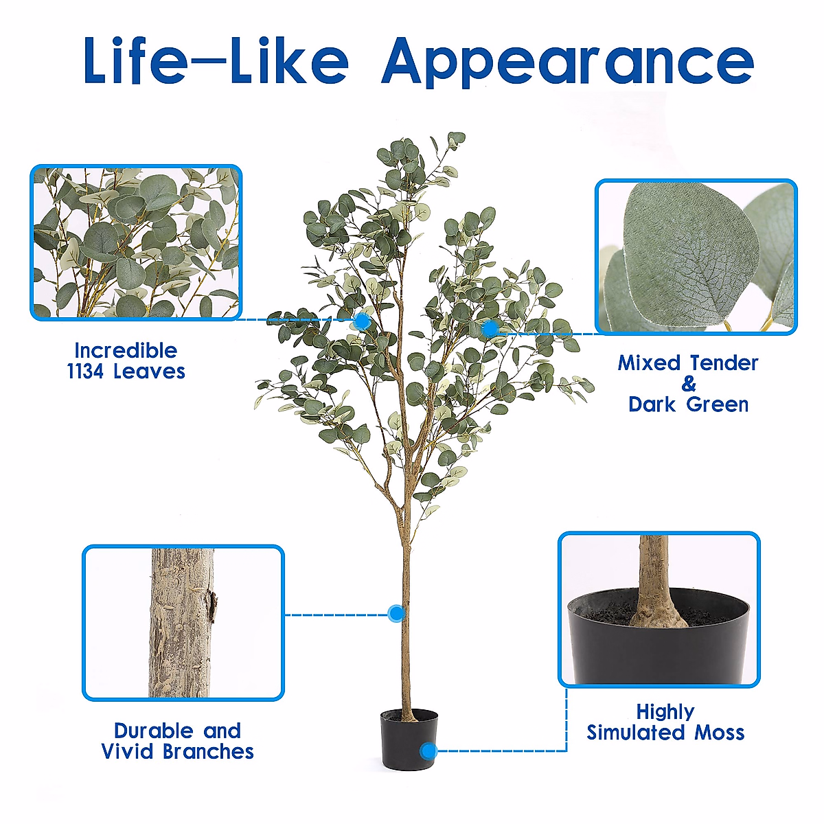 DIIGER Artificial Tree Plant Eucalyptus Tree 6FT Tall, Modern Large Fake Plant Decor in Pot for Indoor Outdoor,Home Office Perfect Housewares Gift Decoration, 71 in Eucalyptus Tree
