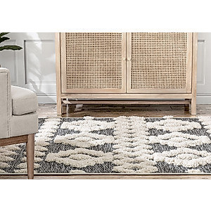Well Woven Cenar Grey Flat-Weave Hi-Low Pile Diamond Medallion Stripes Moroccan Tribal 5'3" x 7'3" Area Rug