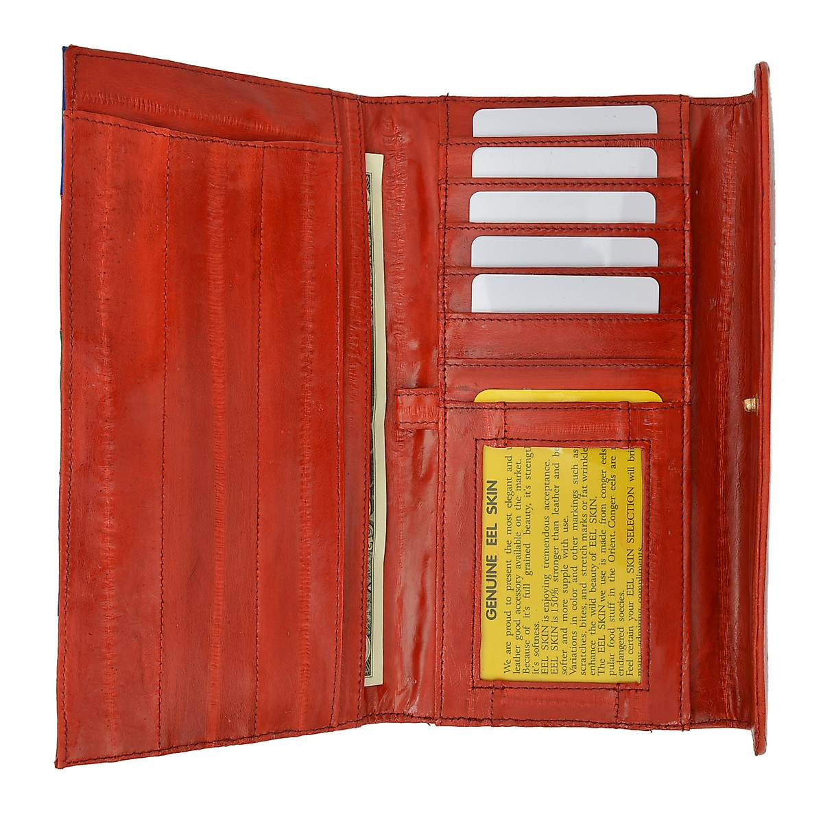 MARSHAL Genuine Eel skin Ladies Checkbook Wallet Slim Design with Silk touch Eel skin Leather (Tri-Color)