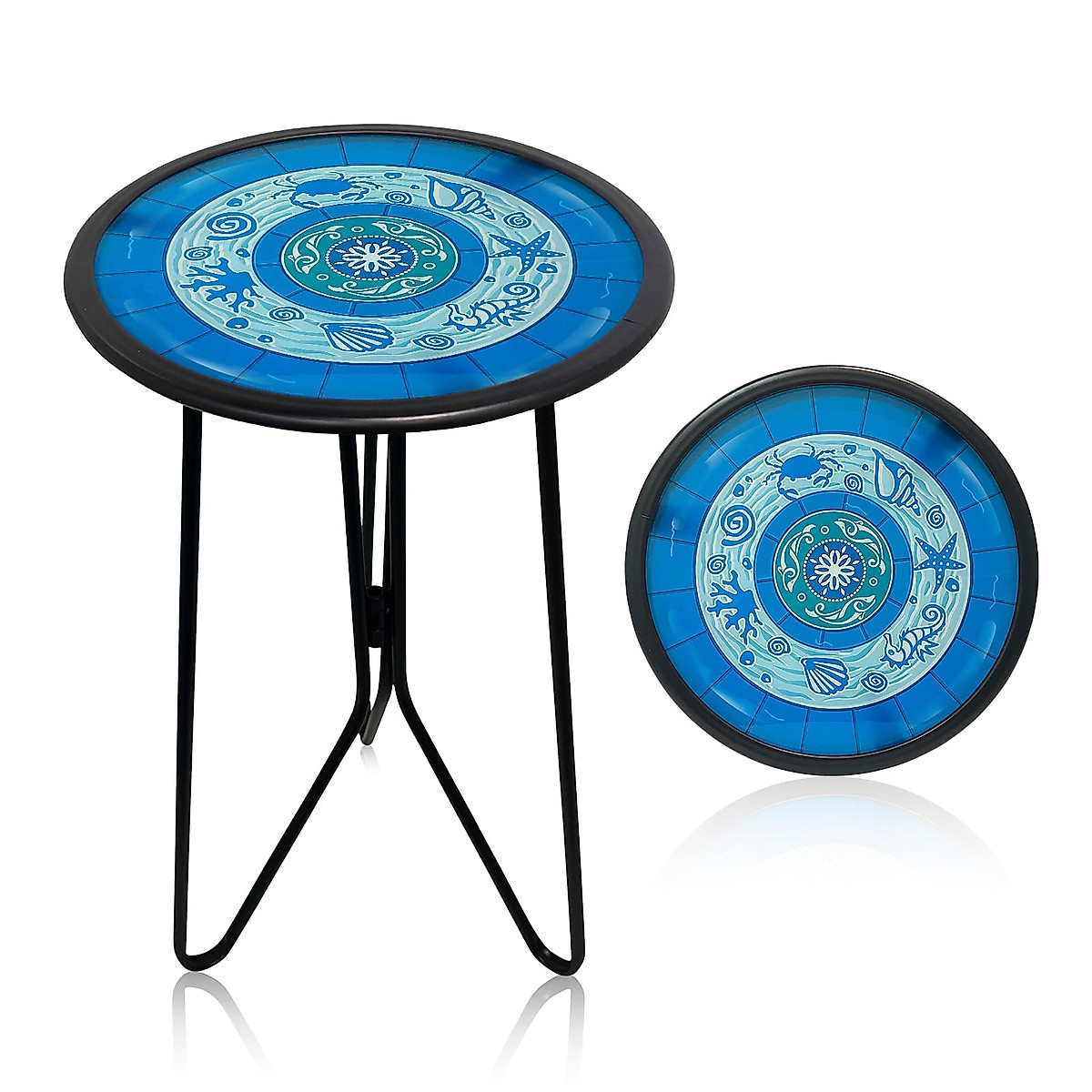 LIFFY Outdoor Side Tables, 12" Weather Resistant Small Balcony Table Patio Side Table, Indoor Small Round Home Decorative End Table, Plant Stands Table Outside, for Pool Beach Yard Balcony Garden