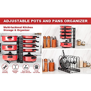 The Fine Living Co. 8 Tier, 3 DIY Methods Pots and Pans Metal Organizer for Cabinet, Pot Storage Organizer Rack, Pan Pot Rack for Kitchen Cabinet Organizer and Storage (Black)