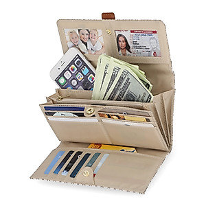 Mundi File Master Womens RFID Blocking Wallet Clutch Organizer With Change Pocket (One Size, Bridgehampton Sand)