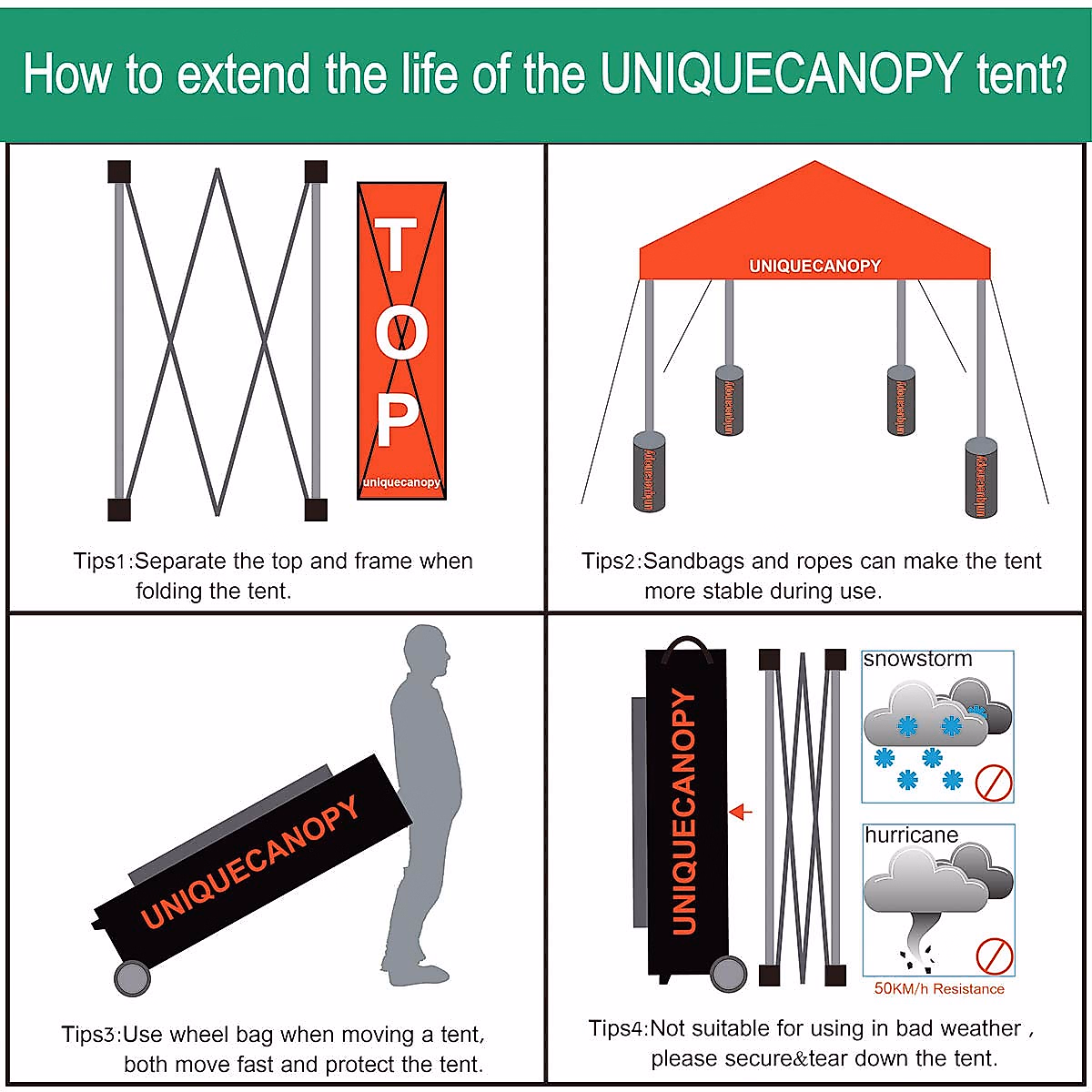 UNIQUECANOPY 10'x10' Pop Up Canopy Tent Commercial Instant Shelter with Heavy Duty Roller Bag, 4 Canopy Sand Bags, 10x10 FT Orange