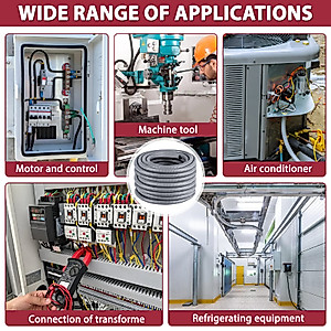 VASALAID 1/2inch 25ft Electrical Conduit Kit, Flexible Non Metallic Liquid Tight Conduit, Flexible Conduit with 6 Straight and 3 Angle Fittings, Not Include 10-AWG 3 Colour Wire (1/2" Dia)