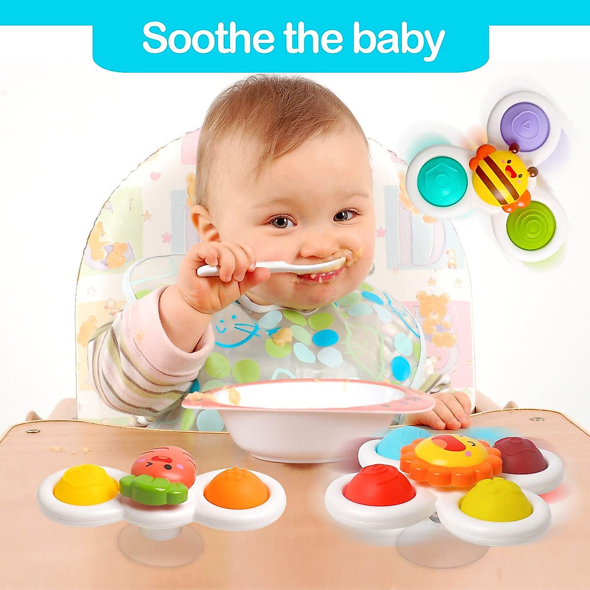 NAODONGLI 3PCS Suction Cup Toy for Baby 12-18 Months Spinning Sensory High Chair Toys Car Window Airplane Travel Toys First Birthday Easter Gift for Toddlers 1 2 3 Year Old Boys Girls