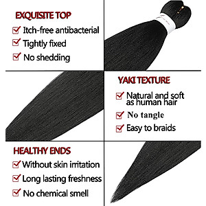 Pre Stretched Braiding Hair Natural Black - 20''8 Packs Braid Crochet Hair Hot Water Setting Professional Soft Yaki Texture (20inch,#1B)