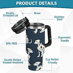 FRCSDIY Cartoon Dogs Insulated Tumbler with Handle and Straw Lid,40oz Leakproof Stainless Steel Cup BPA-Free Water Bottle