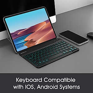 FINTIE 10-Inch Ultrathin Wireless Bluetooth Backlight Keyboard, [7 Color Backlit] Rechargeable Keyboard for iPad Samsung Tablet, iPhone Smartphone, iOS, Android Tablets Phone, Black