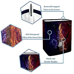 DJROW Clothes Basket Firing Guitar Laundry Storage Baskets with Detachable Brackets Upgrade Foldable Laundry Hamper for Toys Clothing Organization