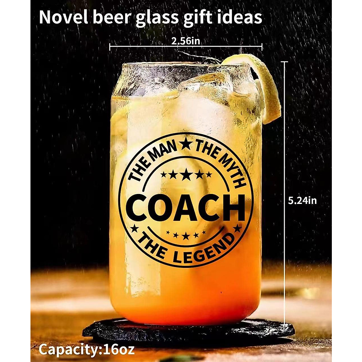 Coach Gifts for Women/Men，Best Coach Gifts,Drinking Glasses with With lid and straw-16oz Can Shaped Glass Cups, Beer Glasses, Iced Coffee Glasses, Cute Tumbler Cup, Ideal for Cocktail, Whiskey