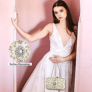 Women Noble Crystal Beaded Evening Bag Wedding Clutch Purse Champagne