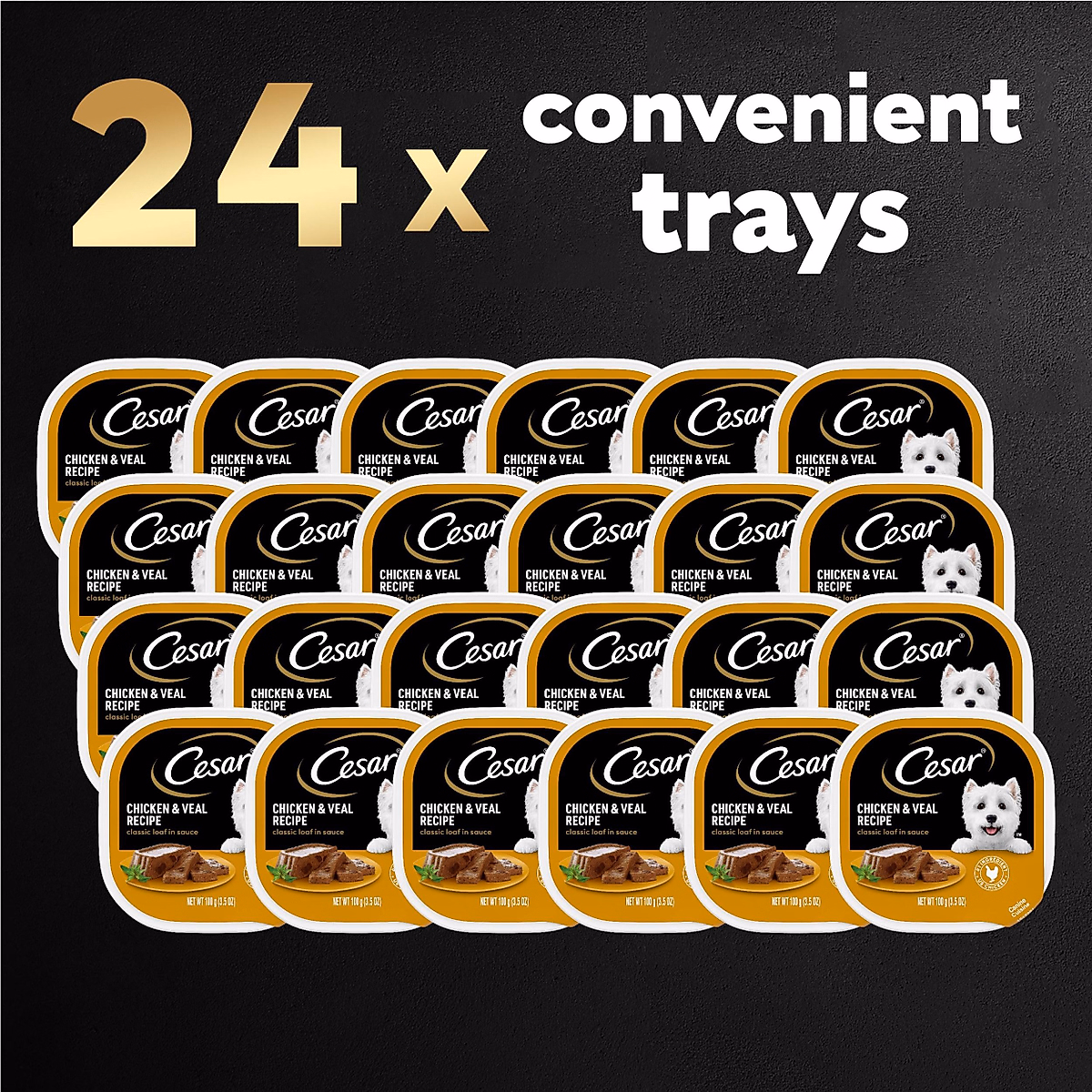 CESAR Adult Wet Dog Food Classic Loaf in Sauce Chicken & Veal Recipe, 3.5 oz. Easy Peel Trays, Pack of 24