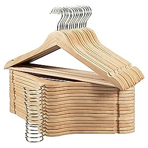 Edergoo Wood Hangers 30 Pack, Non-Slip Wooden Hangers with 360° Swivel Hook & Notches, Slim Coat Hangers for Shirt, Suit, Jacket, Dress, Natural