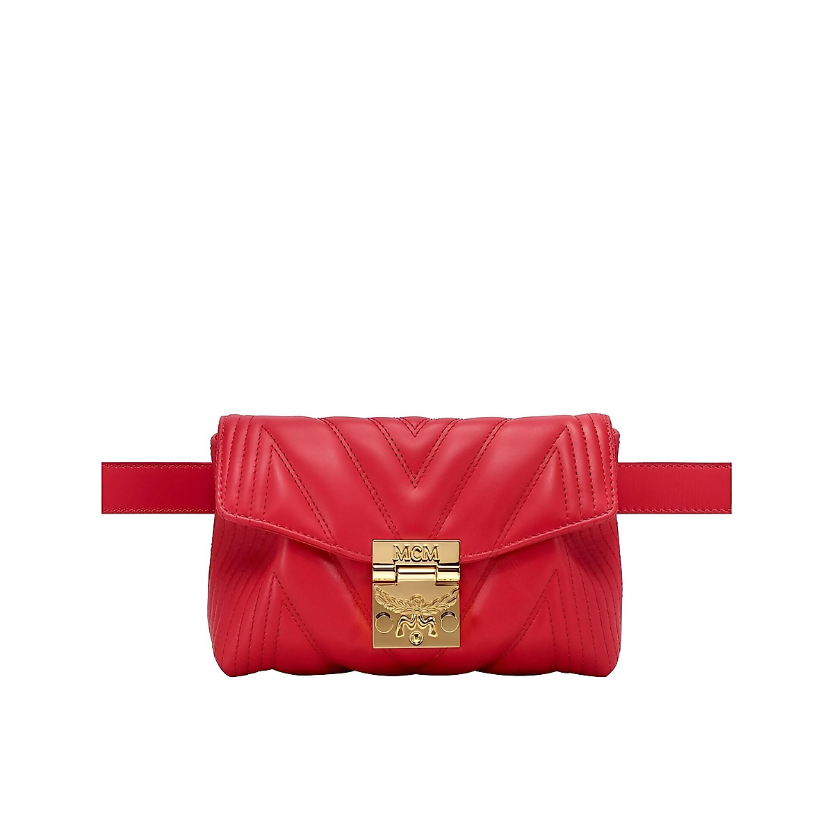 MCM Women's Patricia Red Quilted Leather Crossbody Belt Bag