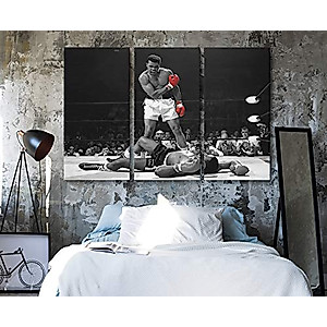 Sonny Liston vs Muhammad Ali Canvas Wall Art Print Knockout Black and White and Red Wall Art Home Decor (24in x 36in Gallery Wrapped)