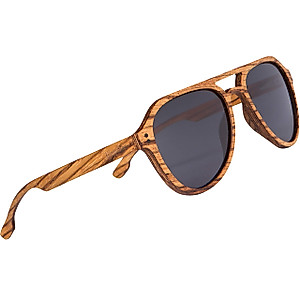 Woodies Polarized Full Zebra Wood Sunglasses for Men and Women | Black Polarized Lenses and Real Wooden Frame | 100% UVA/UVB Ray Protection