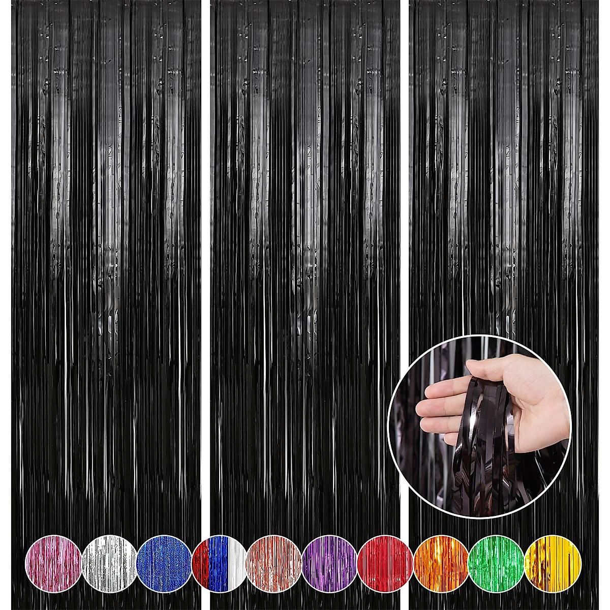 Mtkocpk Orange Fringe Party Backdrop Decorations - 3-Pack, 8x3.2 Feet Orange Foil Tinsel Curtains for Autumn Celebrations, Children's Birthday Parties, Family Gatherings, and Seasonal Decorations