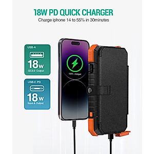 20,000mAh PD Solar Charger Foldable-Orange Plus 20,000mAh 18W Solar Charger 10W Wireless Power Bank-Dark Green