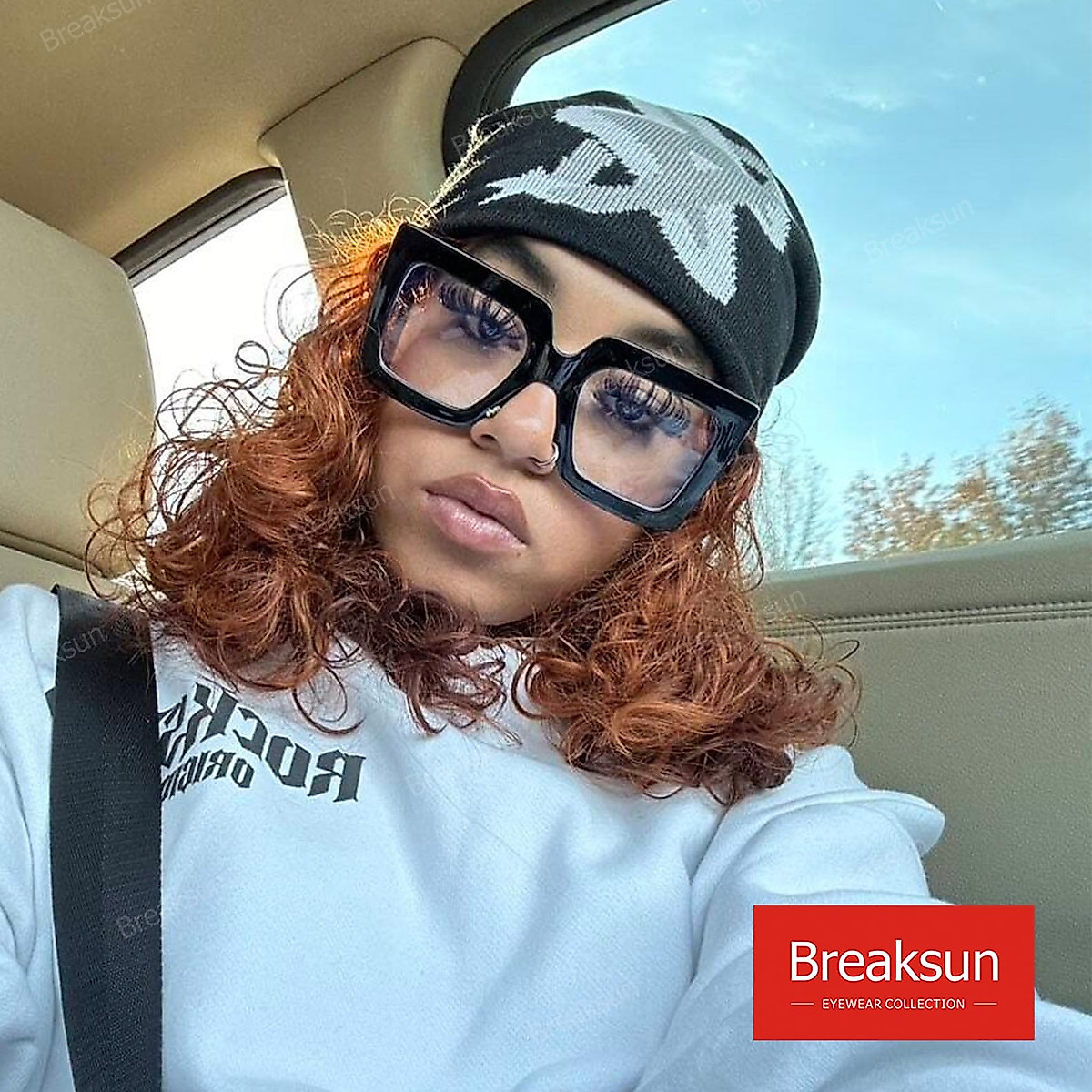 Breaksun Oversized Blue Light Glasses for Women Fashion Thick Square Computer Eyewear Non-Prescription Black Glasses (New Black+ Brown Orange)