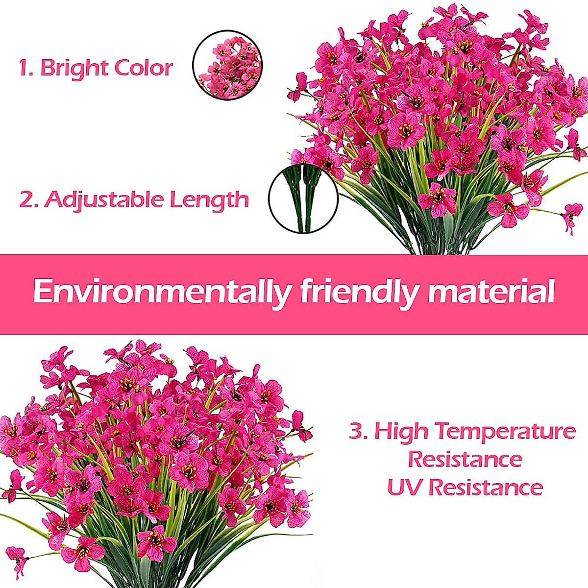Artificial Flowers 10 Bundles Outdoor UV Resistant Plastic Plant Fake Flower, No Fade Faux Flower Plastic Greenery Shrubs Plant Indoor Outdoor Home Garden Porch Window Box Decorating (Fushia)