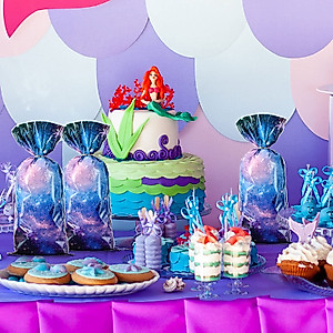 100 Pieces Outer Space Party Bags Plastic Galaxy Theme Bags Goodie Favor Bags Party Candy Bags with 100 Silver Twist Ties for Birthday Baby Shower Supplies