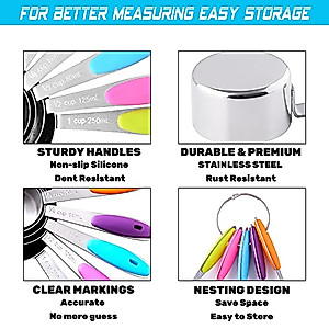 12 PCS Measuring Cups and Spoons Set Stackable Metal Measuring Spoons and Cups in 18/8 Stainless Steel Transparent Measuring Cup and Funnel Used for Dry and Liquid Kitchen Parent-Child Baking Cooking