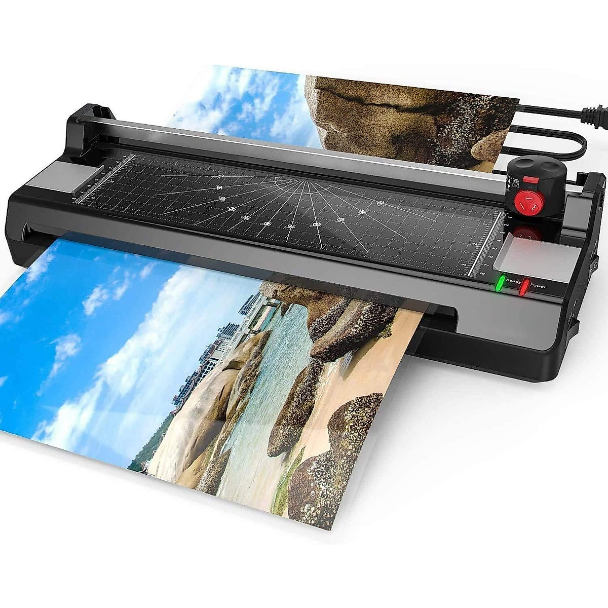 Laminator Machine for A3/A4/A6, YE381 Thermal Laminating Machine for Home Office School Use with 50 Pouches, Paper Trimmer and Corner Rounder (Black-5) (Black-6)