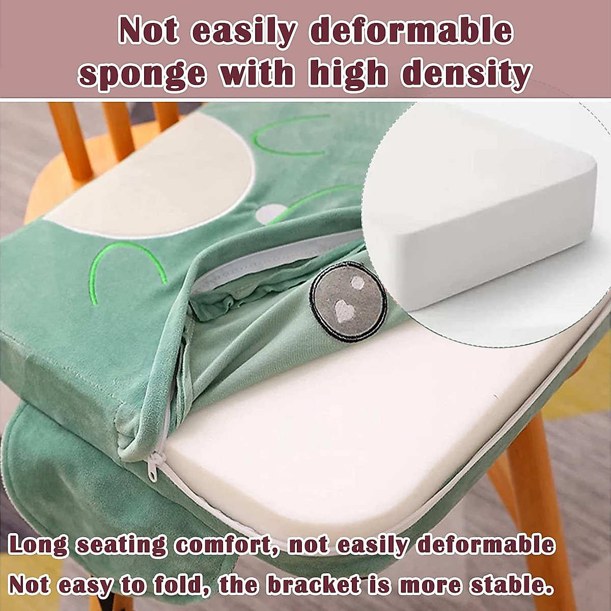 Toddler Booster Seat for Dining Double Straps Washable Portable Thick Chair Increasing Cushion for Baby Kids (Green)