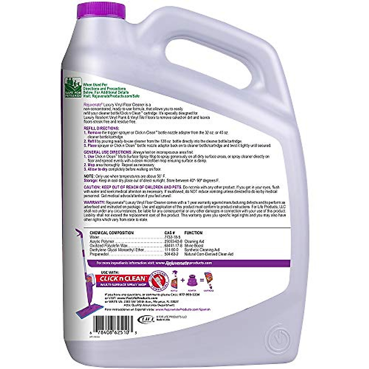 Rejuvenate High Performance Luxury Vinyl Tile Plank Floor Cleaner pH Neutral Formula Doesn't Leave Streaks or Dulling Residue 128oz & Microfiber Mop with 3 Reusable Microfiber Pads