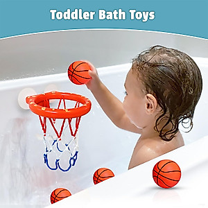 MARPPY Bath Toys, Bathtub Basketball Hoop for Toddlers Kids, Boys and Girls with 4 Soft Balls, Mold Free & Strong Suction Cup, Bathtub Shooting Game & Fun Toddlers Bath Toys for Boys or Girls