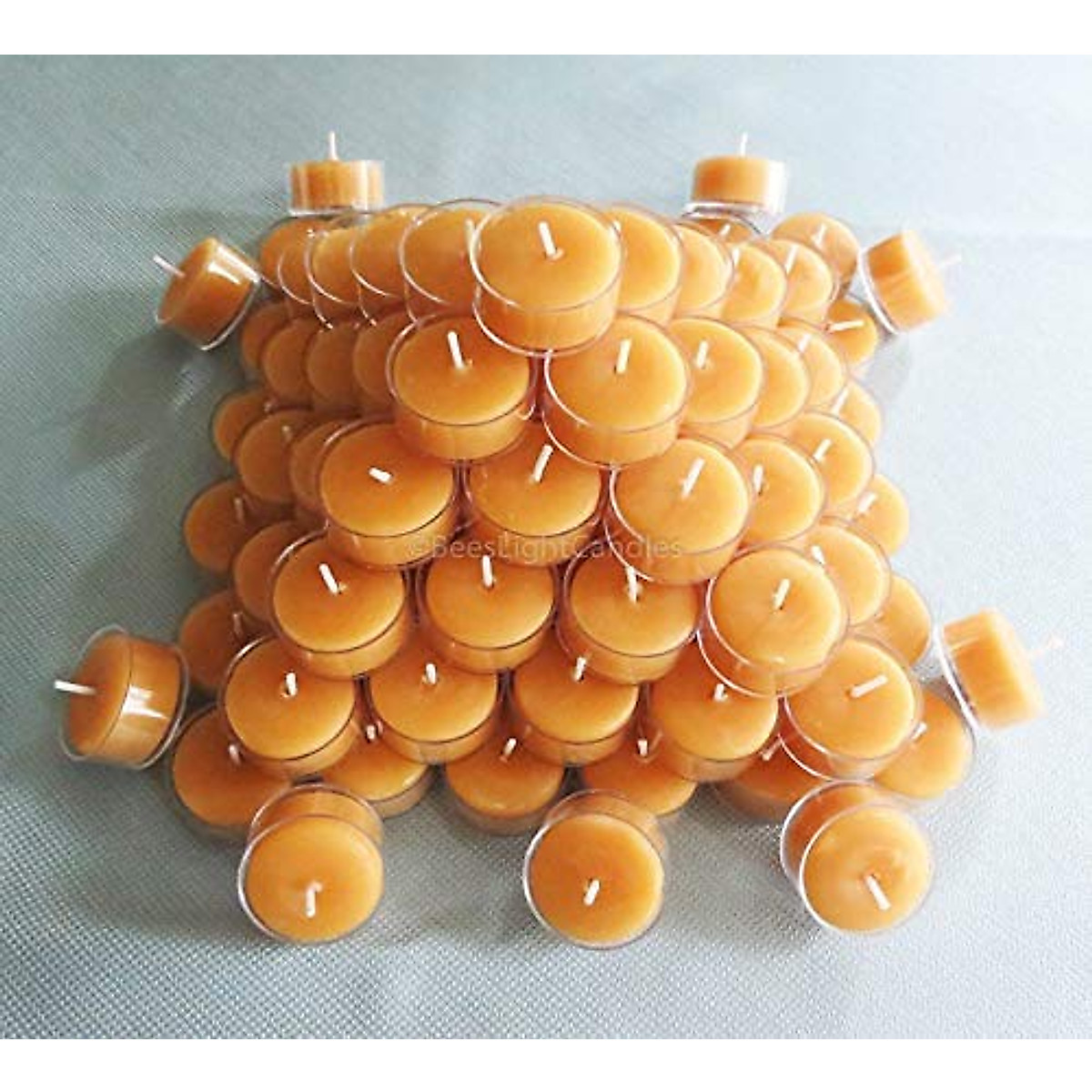 100 Tealight Beeswax Candles BULK 100% Natural Handcrafted in USA/Clear Cup Tea Lights/Wedding/Event/Party/Holiday/Clean Burning Emergency Candle/Unscented with Natural Honey Aroma