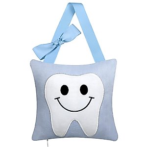 Linen Tooth Fairy Pillow,Tooth Fairy Pillow with Pocket Door Hanger Birthday Gift for Kids Tooth Fairy Souvenir for Boys and Girls Tooth Fairy Gift(Blue)